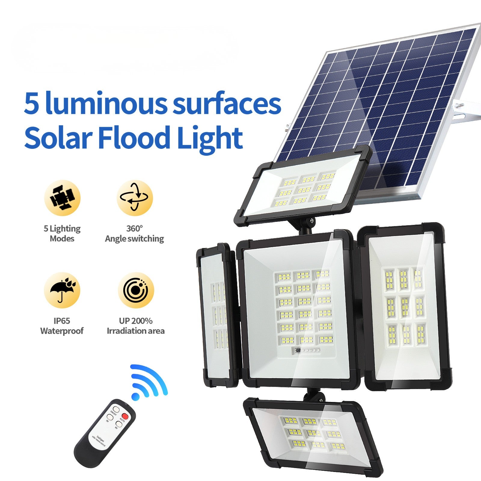 Solar Flood Light, 5 luminous surfaces, 200W, 2496LM #51819 – LED ...