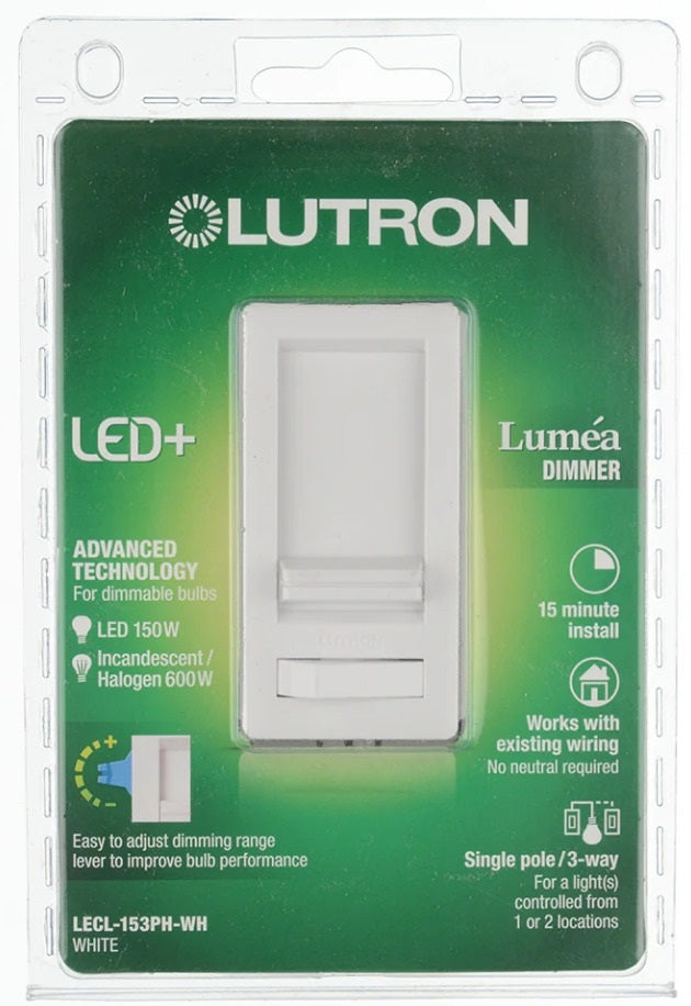 Lutron Electronics LECL-153PH-WH WHT Lumea 150W White Dimmer Switch ...