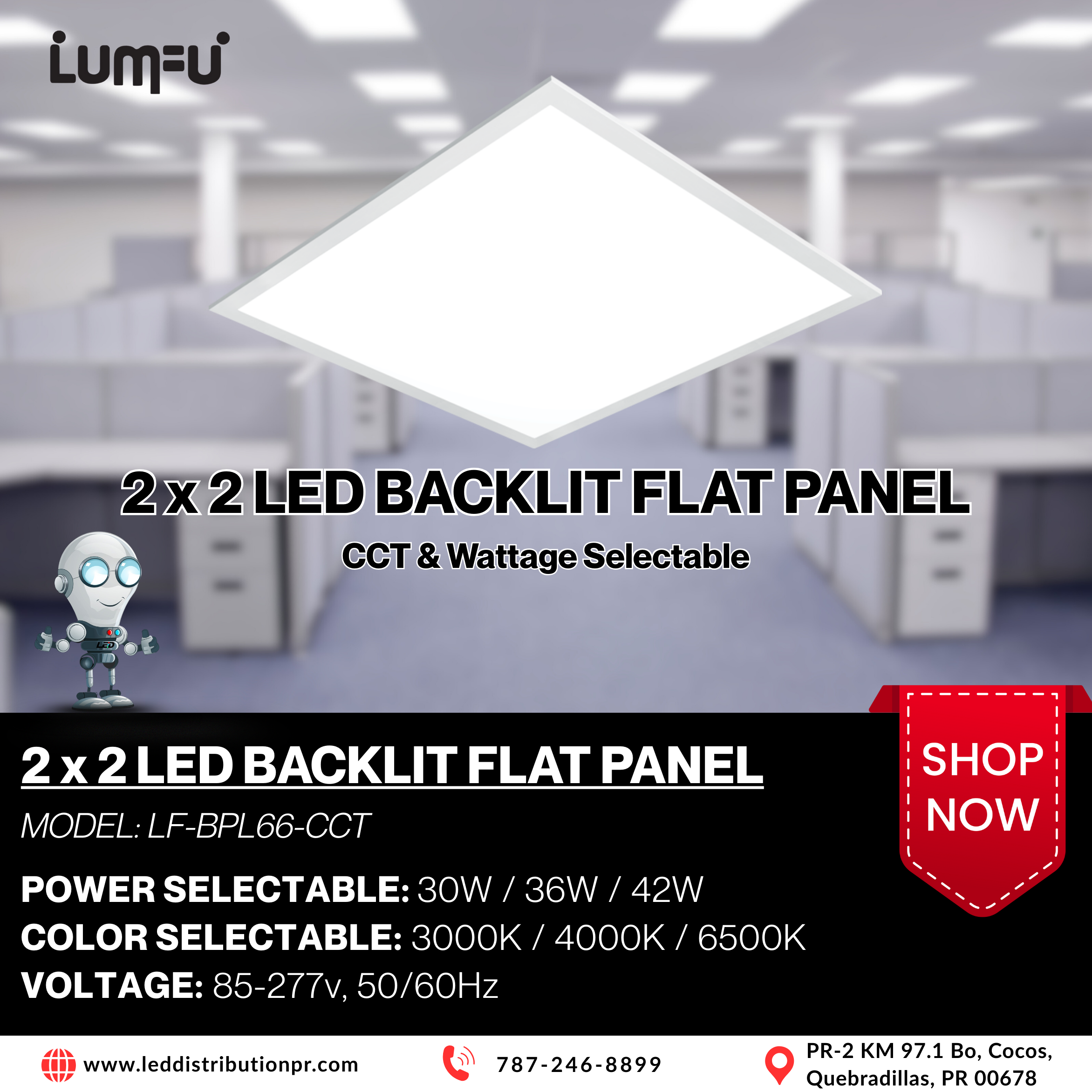 Backlit Flat Panel, 2x2 ft., CCT and Wattage Selectable #LF-BPL66-CCT ...